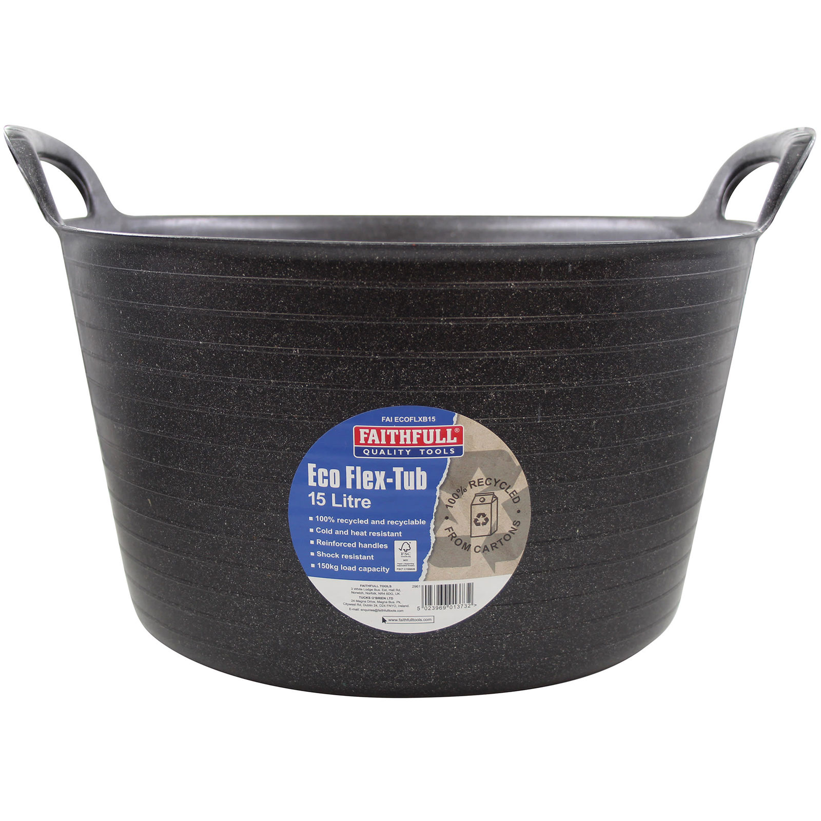 Eco Flex Tub 15 litre - Recycled Black | Rapid Electronics