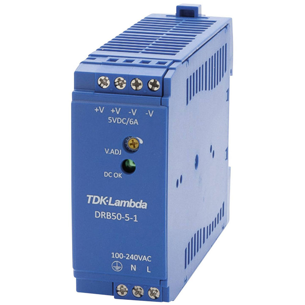 TDK-Lambda DRB50-5-1 AC/DC DIN Rail Power Supply 5V | Rapid Electronics