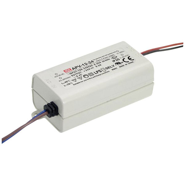 Mean Well APV-12-24 LED transformer 12W 0.5A 24V DC IP30 non-dimmable | Rapid Electronics