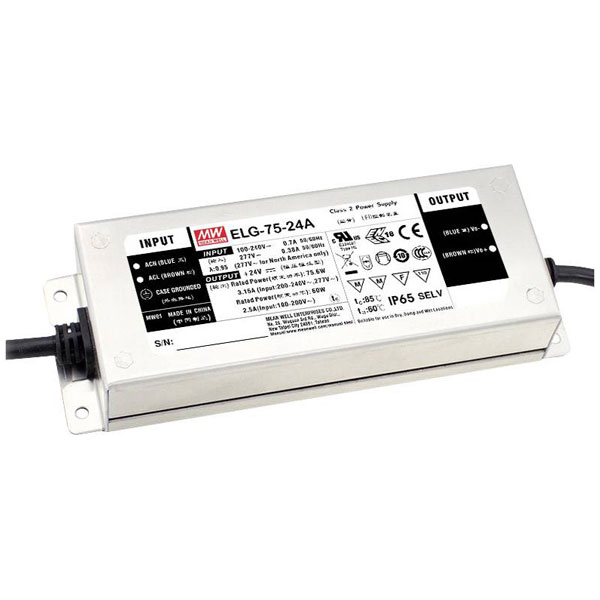 Mean Well ELG-75-24A-3Y LED driver 75.6W 12-24V dimmable IP65 PFC 1 pc | Rapid Electronics