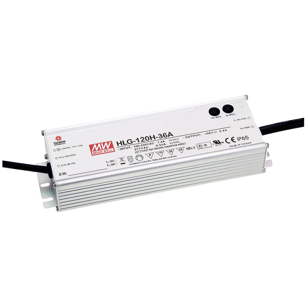 Mean Well HLG-120H-12A LED driver 120W 10A 12V DC PFC surge protection | Rapid Electronics