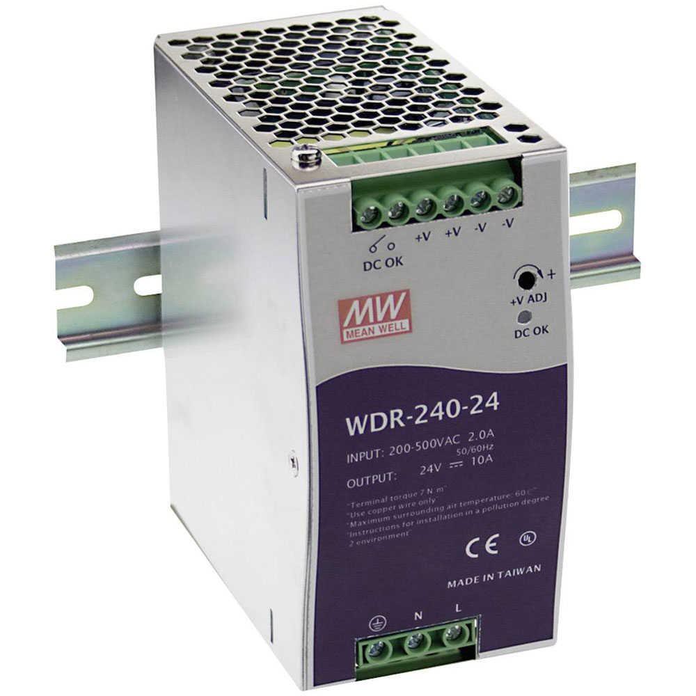 Mean Well WDR-240-24 DIN rail PSU 24V DC 10A 240W single output | Rapid Electronics