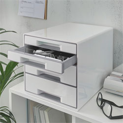 Leitz WOW Drawer Cabinet CUBE 4 Drawer white | Rapid Online
