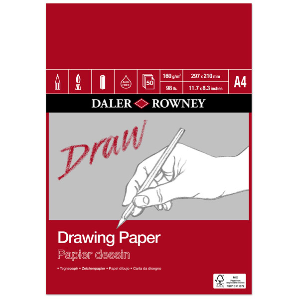 Daler-Rowney Drawing Medium Grain Pad A4 160G 50Sh | Rapid Electronics