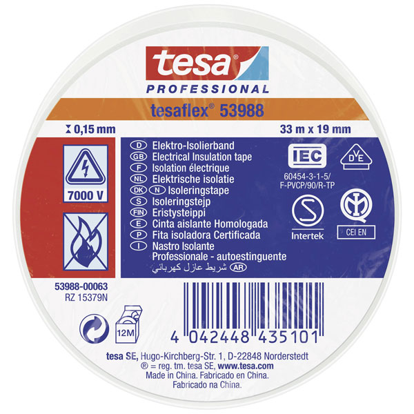tesa 53988-00063-00 tesaflex Electrical Tape white 33m x 19mm 1pc ...