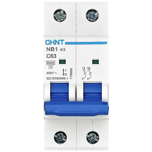 Chint 179668 NB1-63 Circuit Breaker 63A 2P 6kA 240/415V IEC 60947-2 | Rapid Electronics