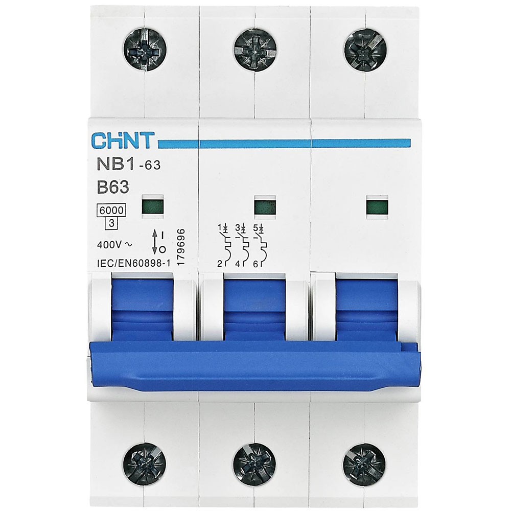 Chint 179695 NB1-63 Circuit Breaker 3P B6 6kA 6A 240V/415V Protection | Rapid Electronics