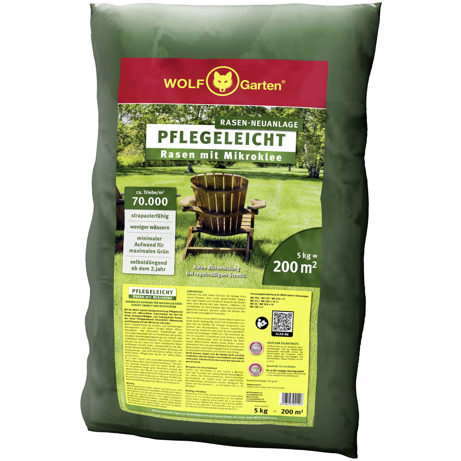 WOLF-Garten 76AH1002650 Lawn Seed Dense Green Low Maintenance 5 kg ...