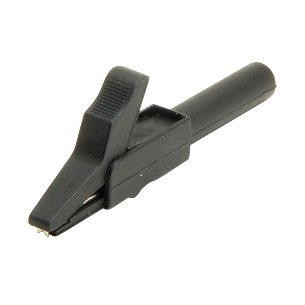 Miniature Crocodile Clip 4mm Socket Black | Rapid Electronics