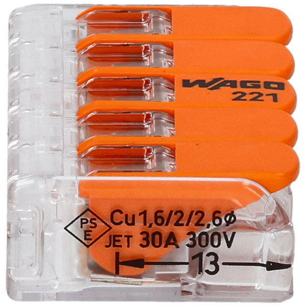 WAGO 221-615 - 221 Series 5 Conductor Max. 6mm² Splicing Con. with ...