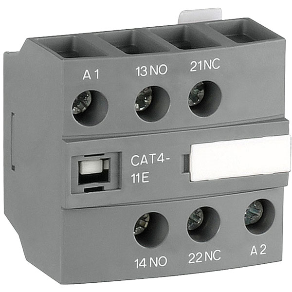 ABB CAT4-11E 2-pole Aux Contact+Coil Terminal Block | Rapid Electronics