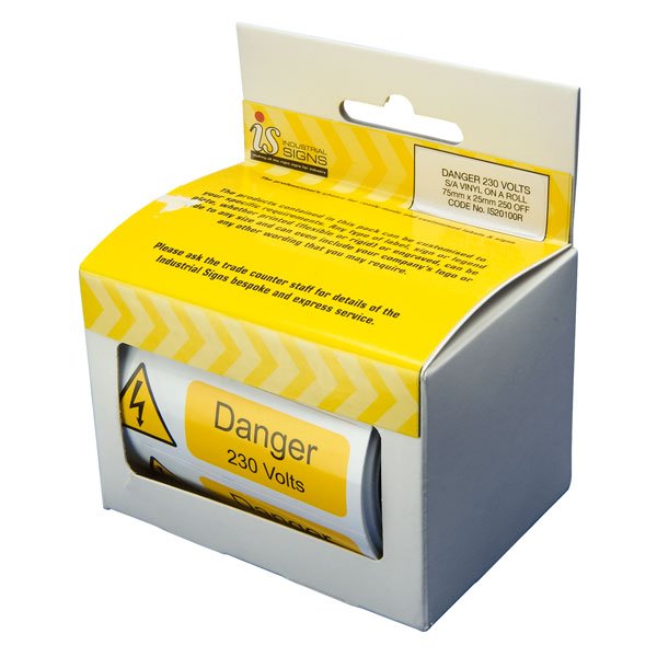 Industrial Signs 'Danger 230V' Self-Adhesive Vinyl Roll (Pack of 250 ...
