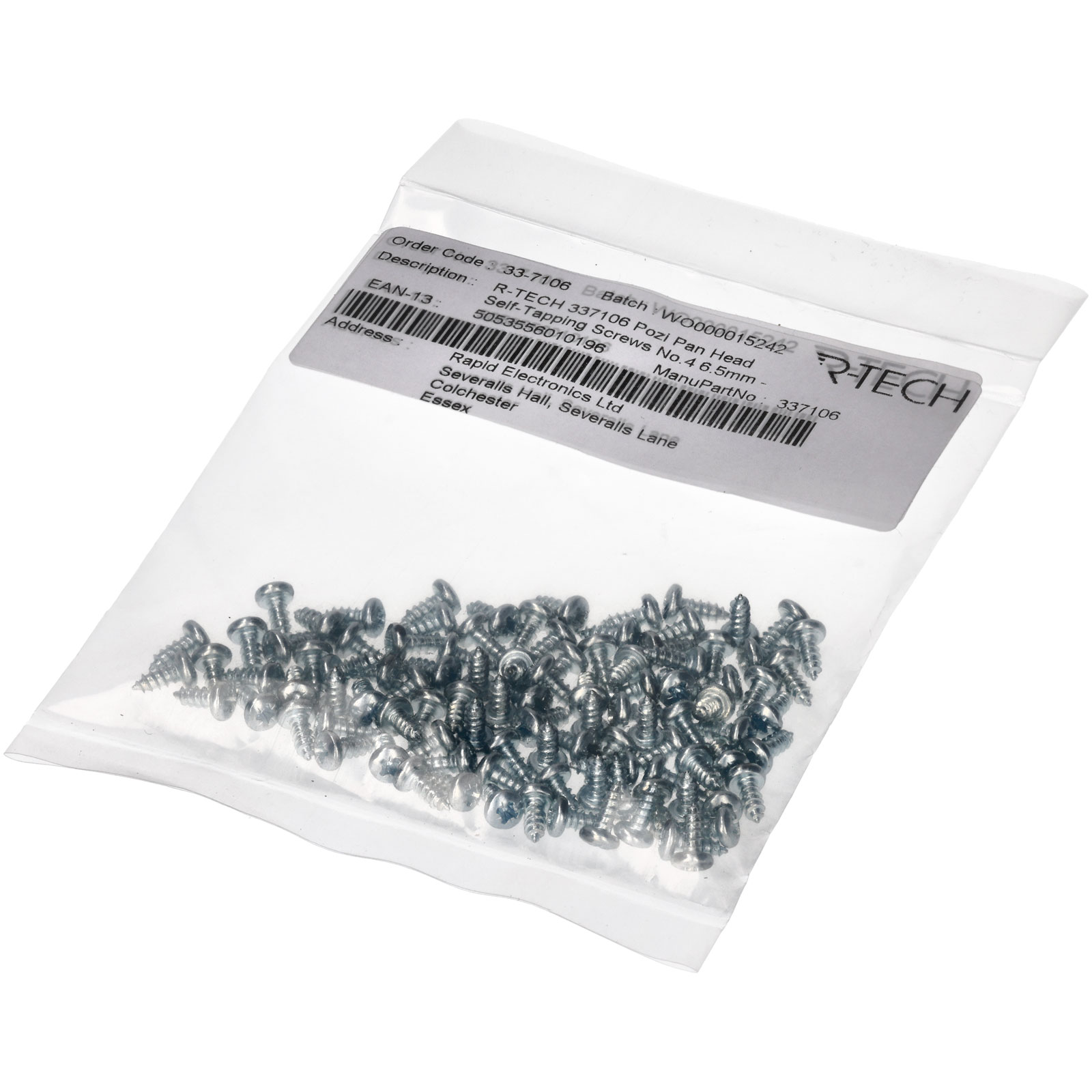 R-TECH 337106 Pozi Pan Head Self-Tapping Screws No.4 1/4in 6.5mm ...