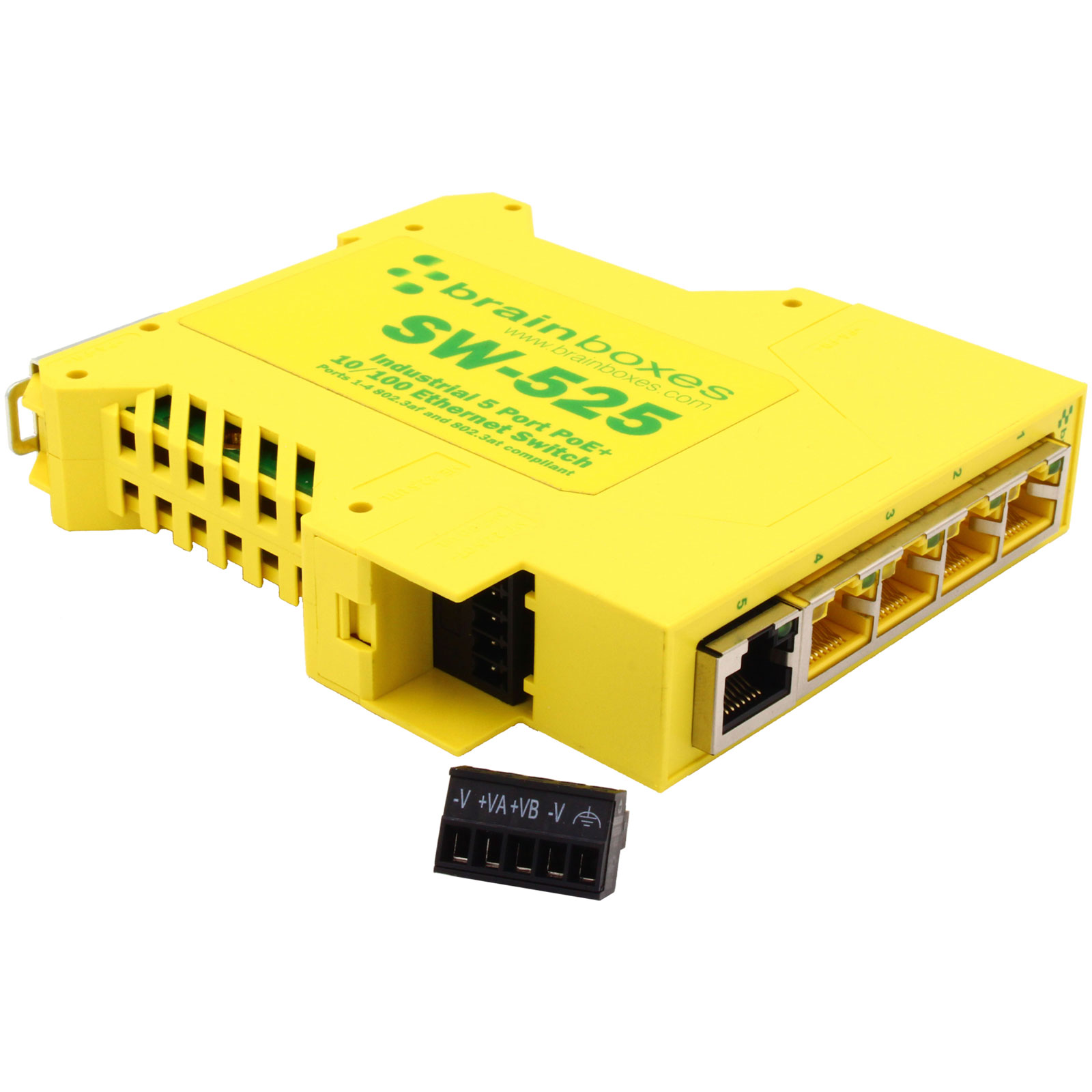 Brainboxes SW-525 Industrial 5 Port PoE+ 10/100 Ethernet Switch | Rapid ...