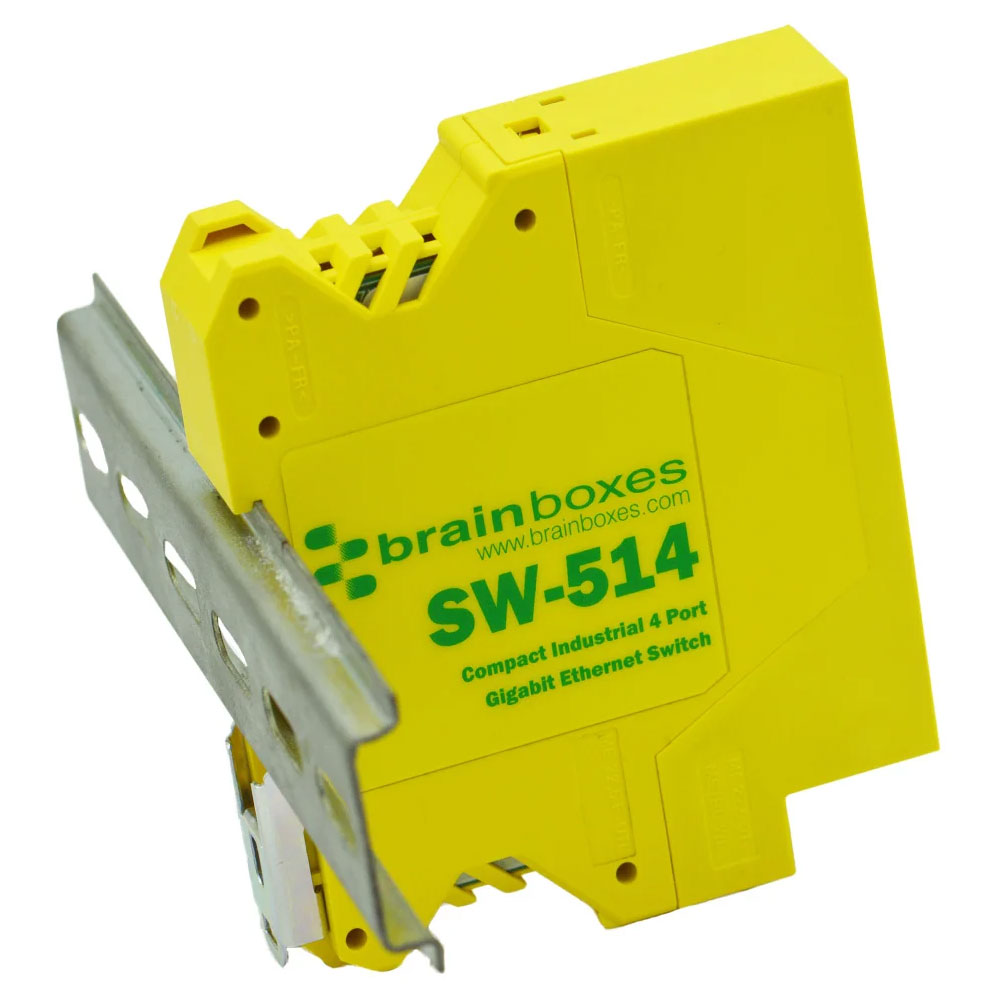 Brainboxes SW-514 Compact 4 Port Gigabit Ethernet Switch DIN Rail Mount ...