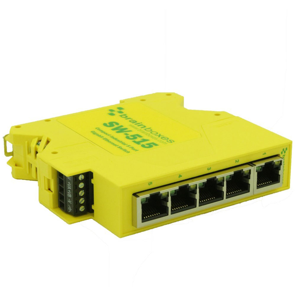 Brainboxes SW-515 Compact Industrial 5 Port Gigabit Ethernet Switch DIN ...