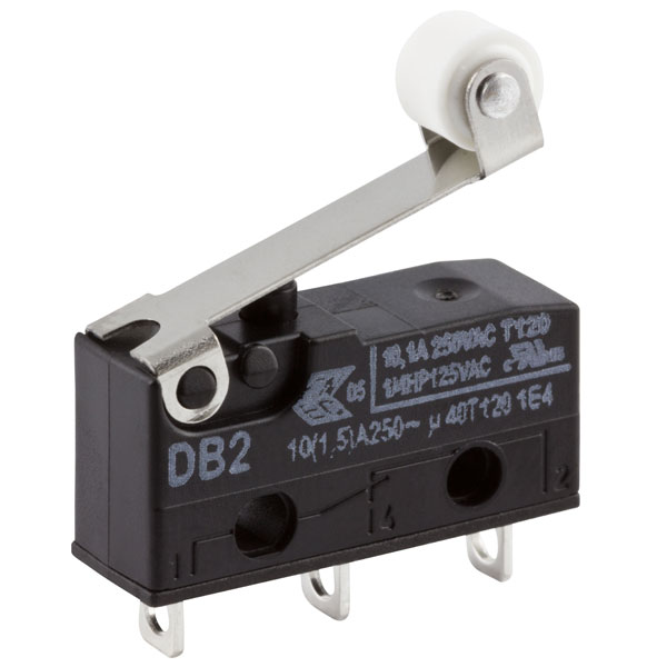 ZF DB2C-A1RB Microswitch SPDT 10A 250V AC, Short Roller, Solder | Rapid Electronics