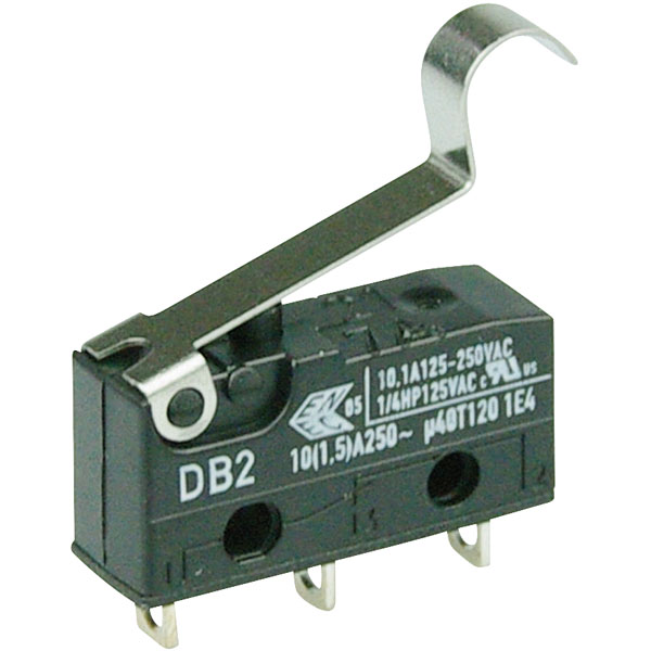 ZF DB2C-A1SC Microswitch SPDT 10A 250V AC, Medium Sim Roller, Solder | Rapid Electronics
