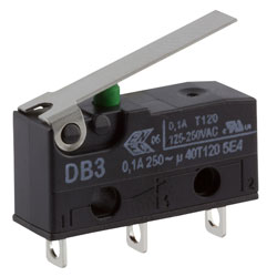 ZF DB3C-A1LB Microswitch SPDT 0.1A 250V AC, Short Lever, Solder | Rapid Electronics