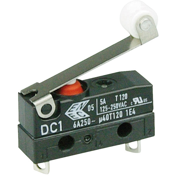 ZF DC1B-A1RC Microswitch SPST-NC 6A 250V AC, Medium Roller, Solder, IP67 | Rapid Electronics