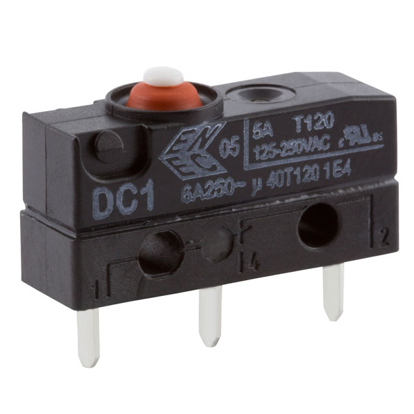ZF DC1C-H1AA Microswitch SPDT 6A 250V AC, Button, PCB, IP67 | Rapid Electronics