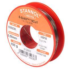 Stannol 535236 Solder Wire HS10 Sn60Pb39Cu1 0.5mm 100g | Rapid Electronics