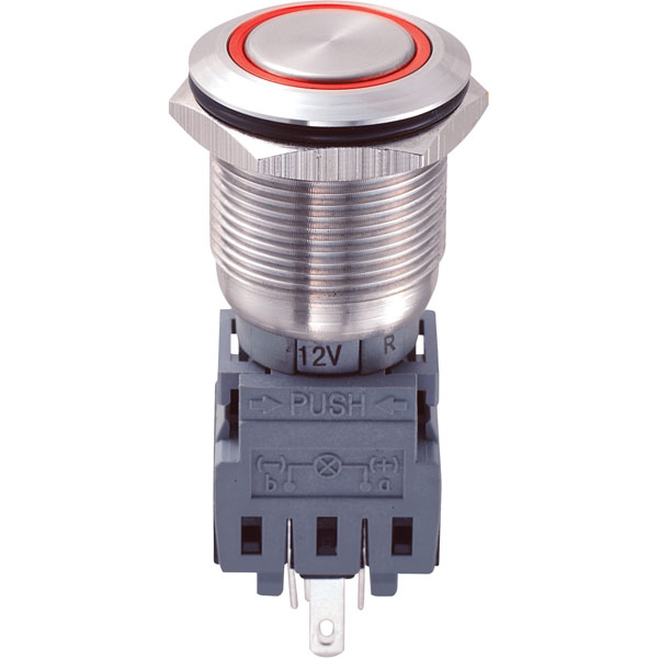 LAS1-BGQ-11E/R/12V 19mm IP67 Vandal Resistant Switch SPST, Off-On, Red ...