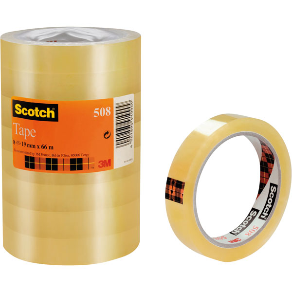 3M 7100213204 Scotch 508 Transparent Adhesive Tape 19mm X 66m 8 