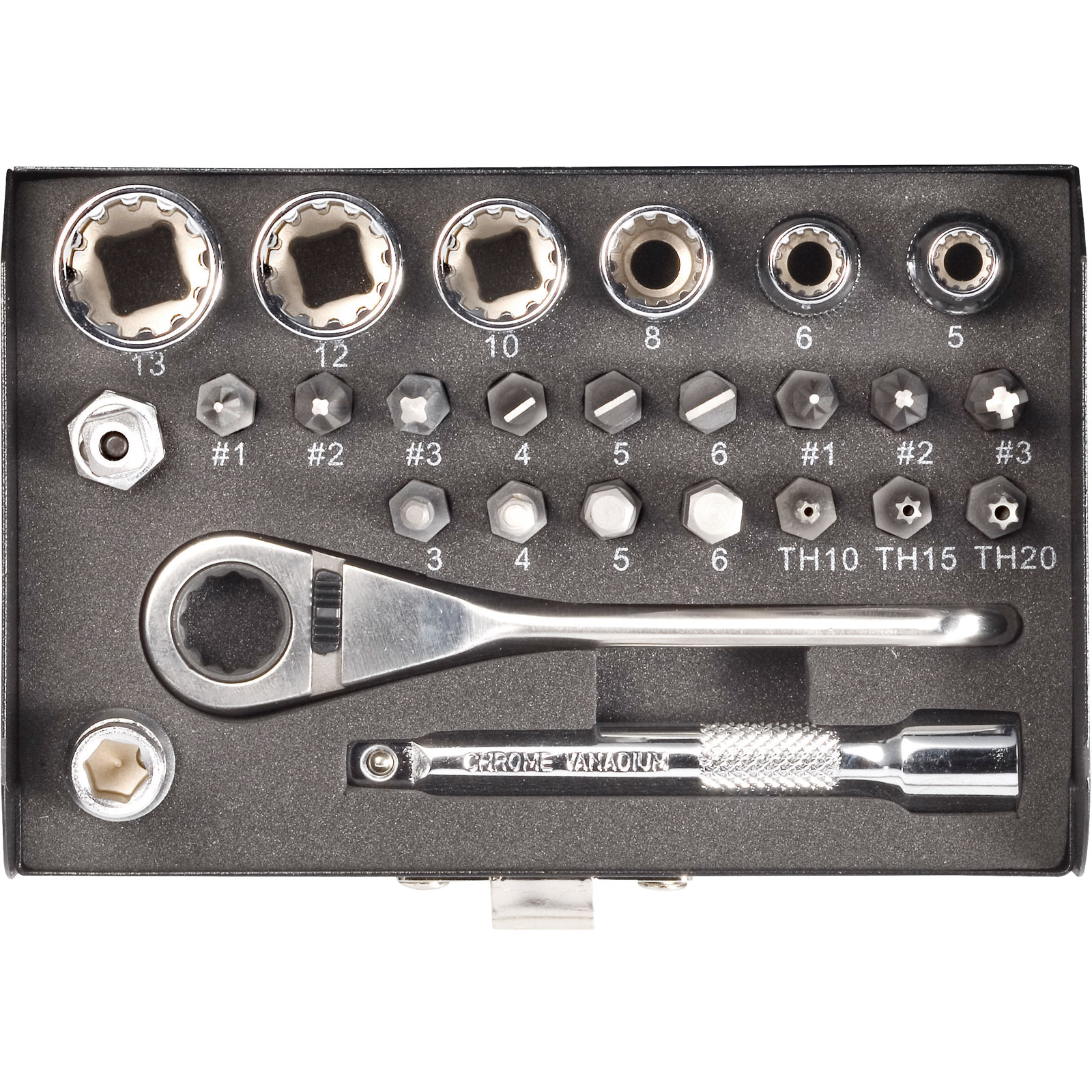 Toolcraft 820928 6.3mm (1/4") Mini Ratchet Set 26pc | Rapid Online