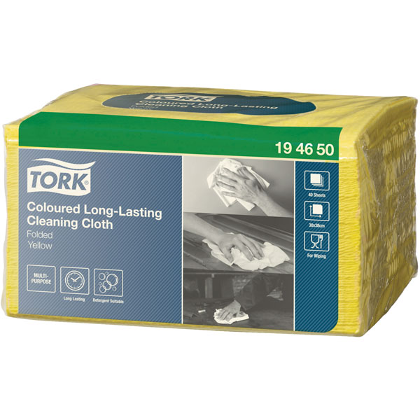 Tork 194650 Coloured Long Lasting Cleaning Cloth - Yellow - 8 Bags Of ...