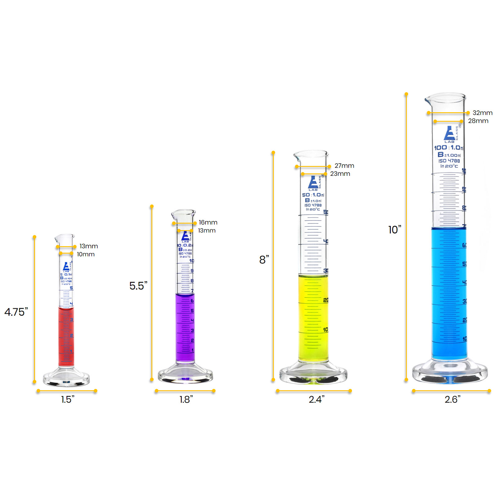 EISCO CH202002 Graduated Cylinder Set 9 Pieces, Class B | Rapid Online