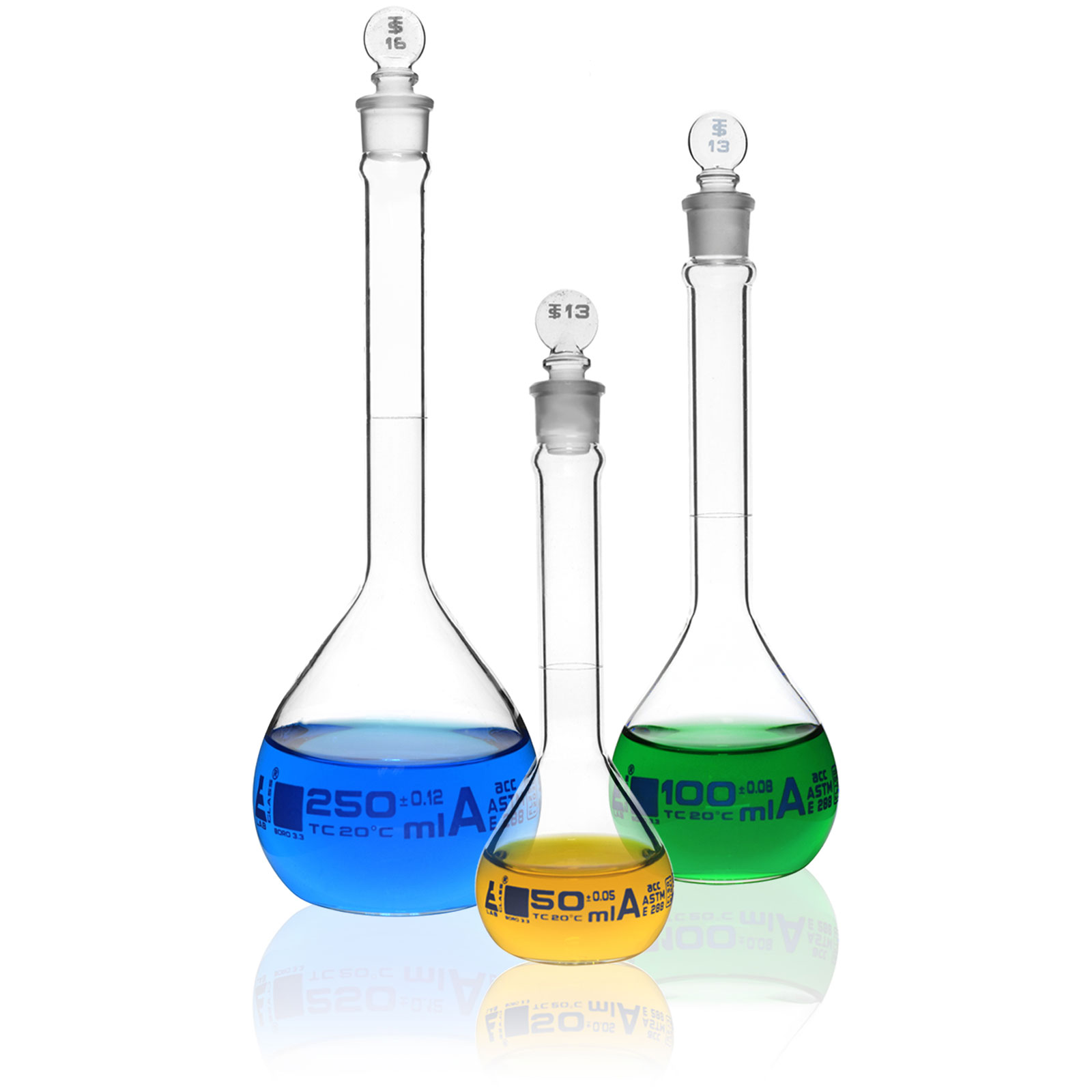 EISCO CH196042 Premium Volumetric Flask Set, Class A, Borosilicate 3.3 ...