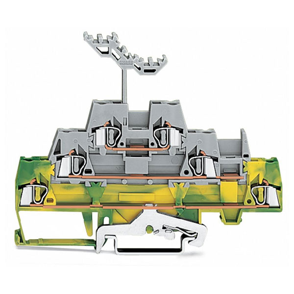 WAGO 280-557 5mm Triple Deck Terminal Block Green-yellow, Grey AWG 28-14 | Rapid Electronics