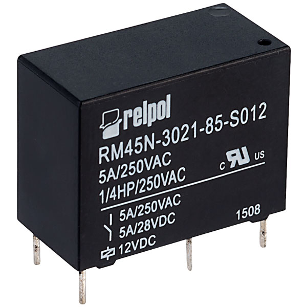 Relpol RM45N-3021-85-S012 SPST-NO Miniature Relay 12V 5A PCB | Rapid ...