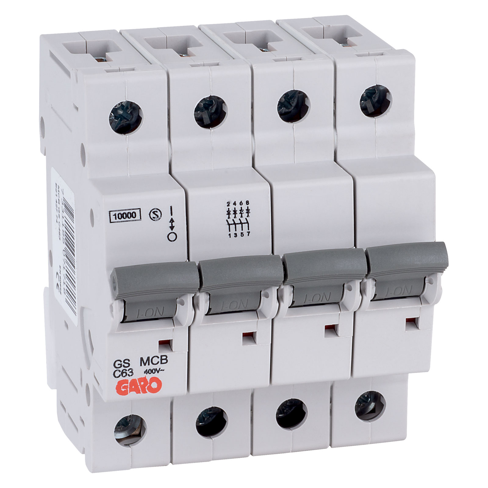 Garo MCBGSC463 63A 4 Pole MCB C Curve 10kA 4 Module | Rapid Electronics