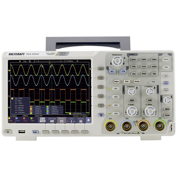 VOLTCRAFT DSO-6104F 100MHz 4 Ch 1 GS/s 40000 KP 8 Bit Oscilloscope AFG ...