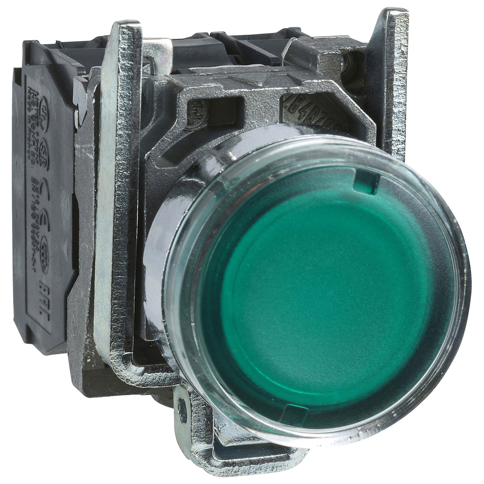 Schneider XB4BW33B5 1NO/1NC Illum Green Spring Return Industrial Switch | Rapid Electronics