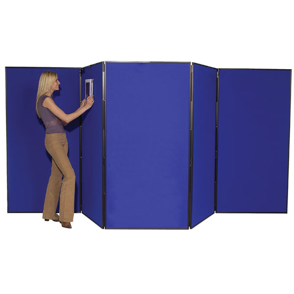5 Panel Folding Jumbo Display Stand Frame Black Fabric Blue | Rapid ...