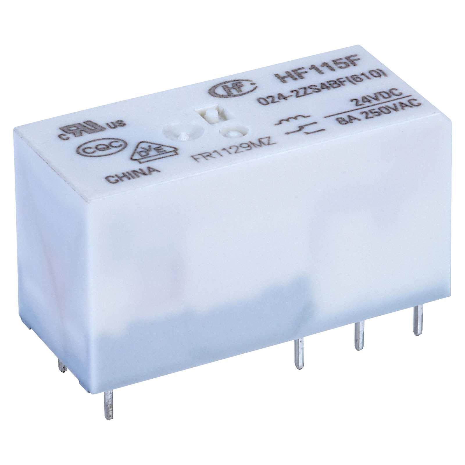 Hongfa HF115F/024-2ZS4BF PCB Relay 24VDC DPDT 8A | Rapid Electronics