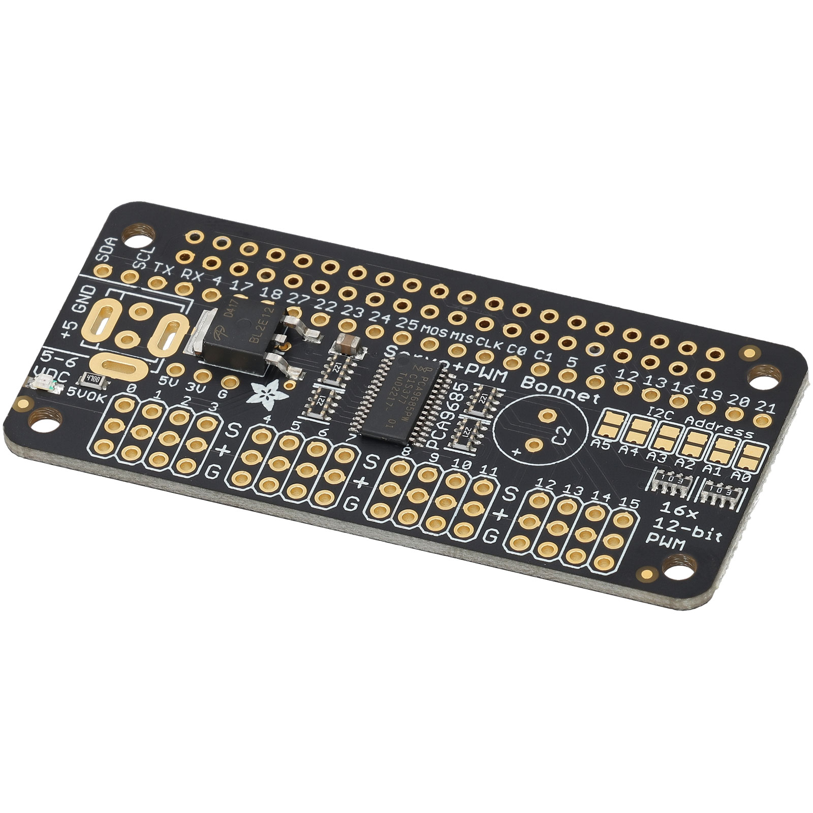 Adafruit ADA3416 16-Channel PWM/Servo HAT & Bonnet for Raspberry Pi | Rapid Online