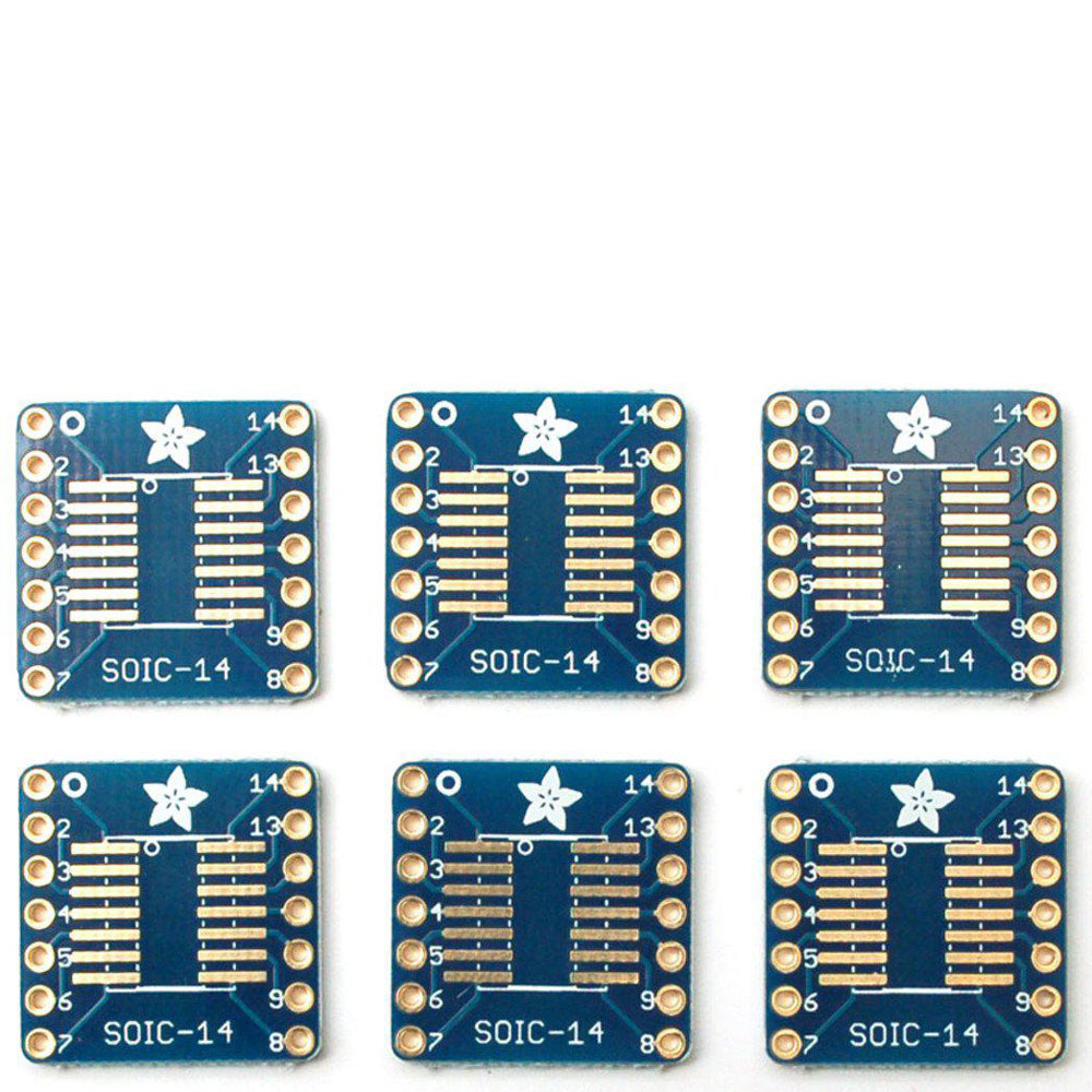 Adafruit 1210 SMT breakout PCB for SOIC or TSSOP 14 Pin Pack of 6 ...