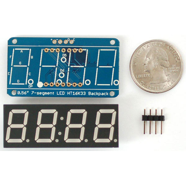 Adafruit 878 0.56" 4-Digit 7-Segment Display with I2C Backpack Red ...