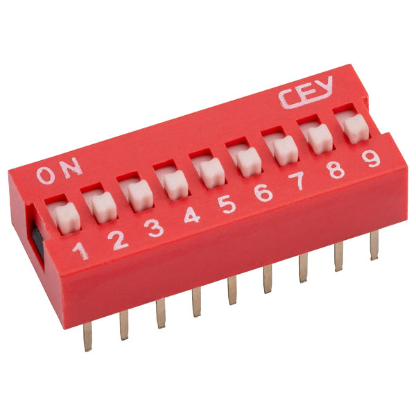 RVFM DS1040-9 RN DIL Switch 9-way 18-pin | Rapid Electronics