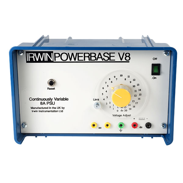 Irwin Powerbase V8 0-16VAC 0-20VDC 8A Bench PSU | Rapid Online