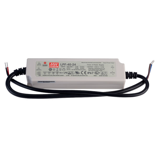 Mean Well LPF-40-24 Constant Voltage & Constant Current LED PSU 24V 1.67A 40W | Rapid Electronics