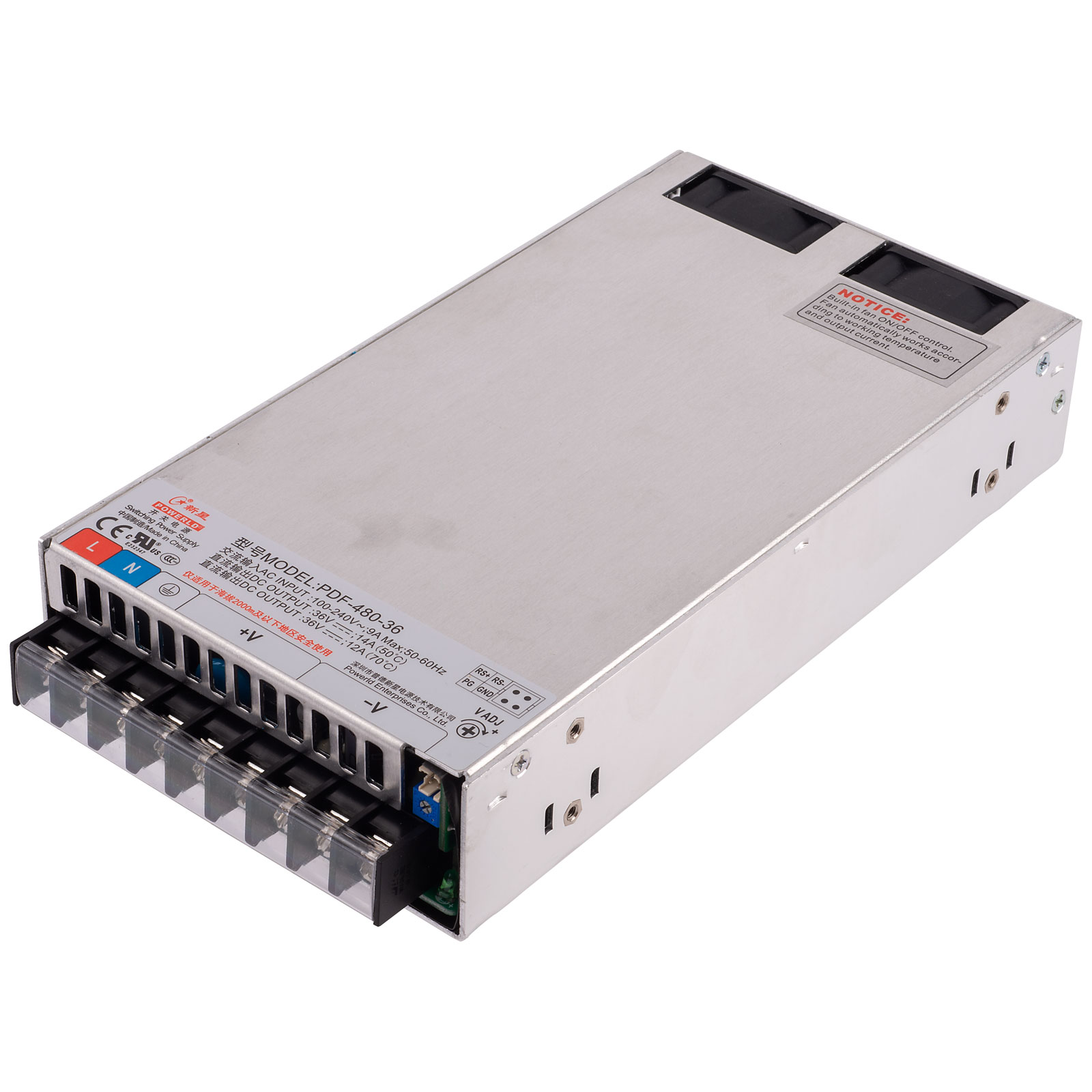 TT Electronics PDF-480-36 Enclosed Power Supply 36V DC 14A 480W | Rapid ...