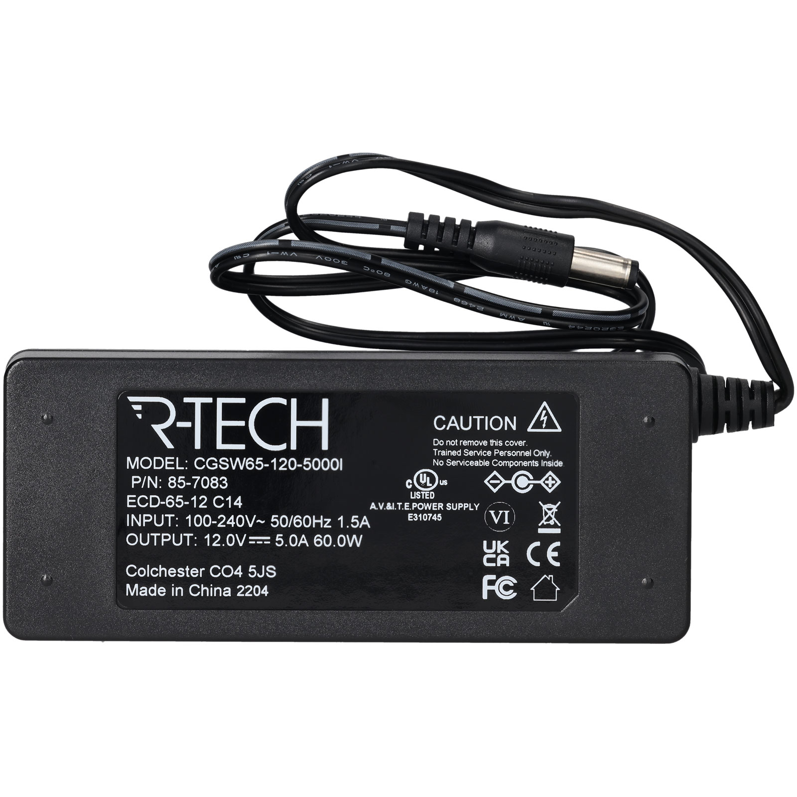 R-TECH 857083 AC/DC Adapter 12vdc 5amp C14 2.1mm Desktop | Rapid Online