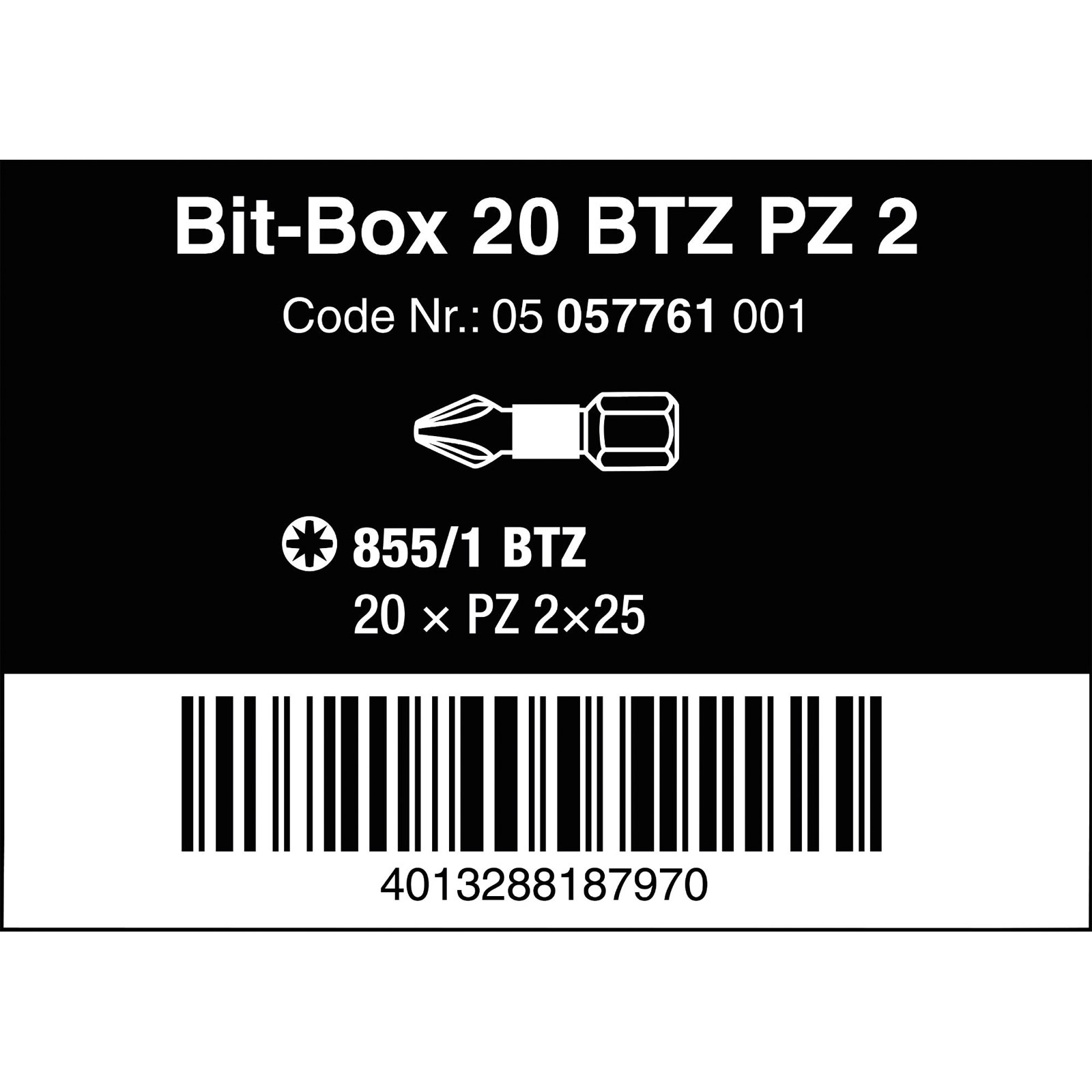 Wera 05057761001 Bit-Box 20 BTZ PZ PZ 2 x 25 mm 20 Piece | Rapid Online