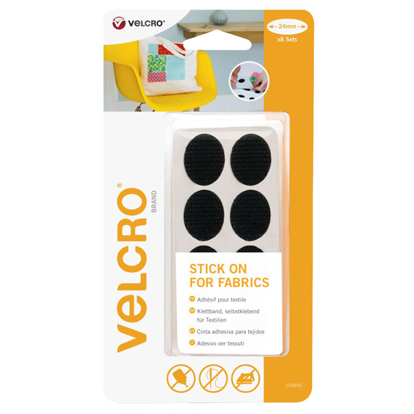 VELCRO® Brand VEL-EC60413 Stick On For Fabrics Ovals 24mm x 8 Sets ...