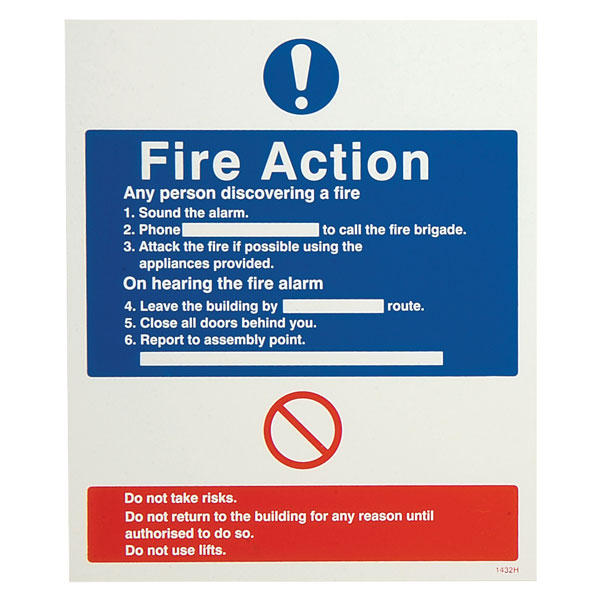 Standard Fire Action Sign - Rigid PVC - 300 X 250mm | Rapid Electronics